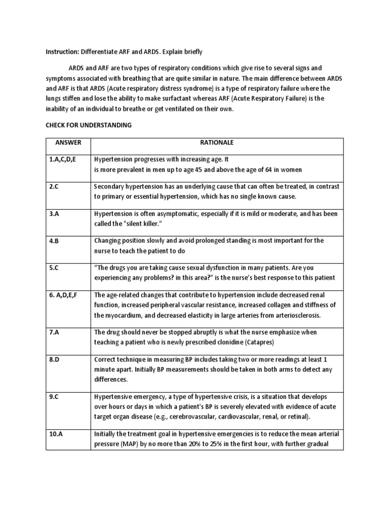 Instruction: Differentiate ARF and ARDS. Explain Briefly | PDF ...