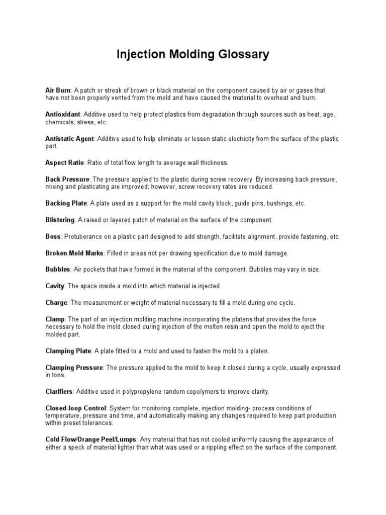 Injection Molding Glossary | PDF
