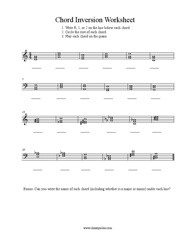 Chord Inversion Worksheet | PDF