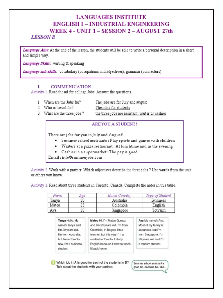 Lesson E | PDF | Language Arts & Discipline | Foreign Language Studies