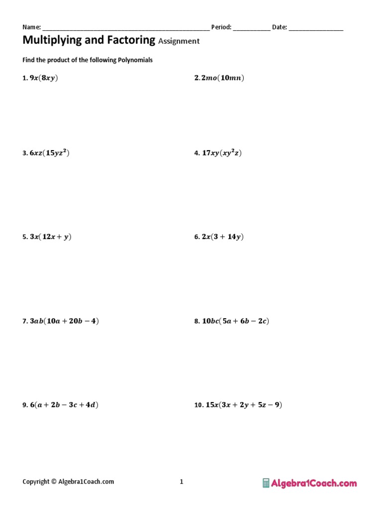 Multiplying and Factoring: Assignment | PDF | Applied Mathematics | Mathematical Relations