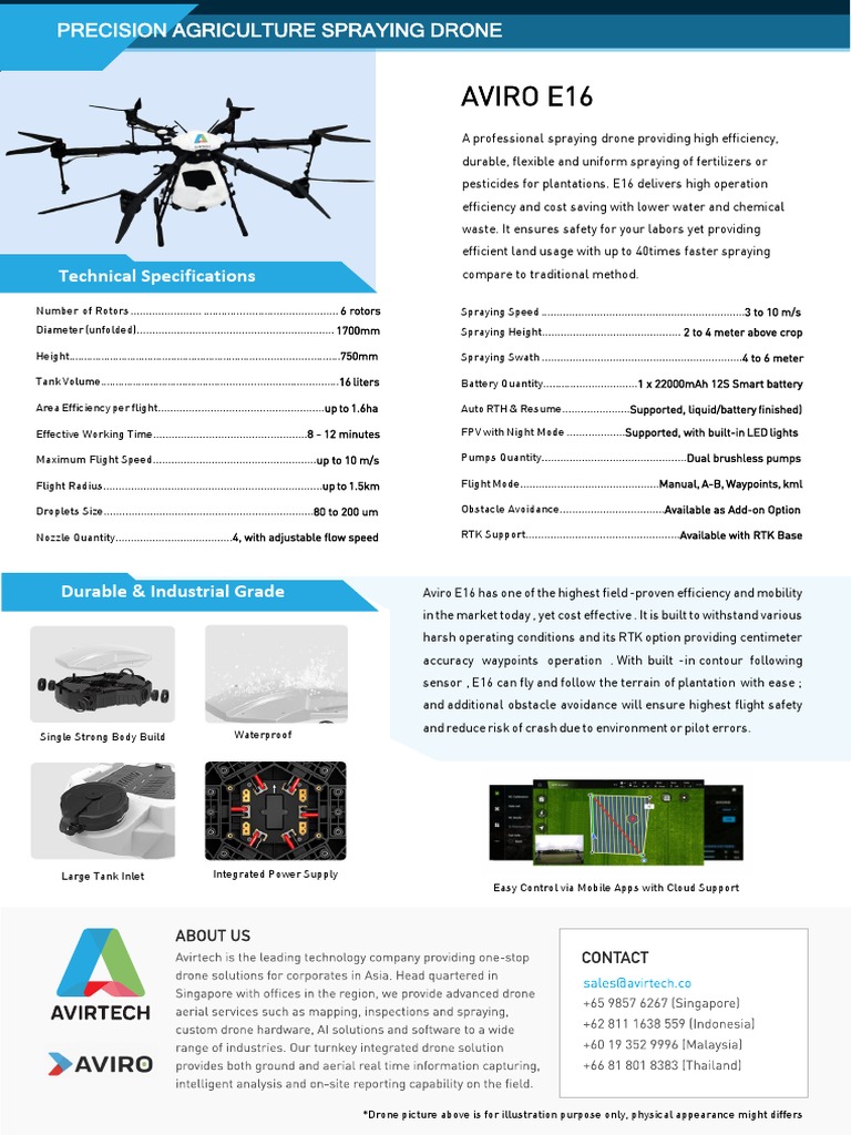 Avirtech-Aviro E16 Drone Brochure - Opt | PDF | Unmanned Aerial Vehicle ...