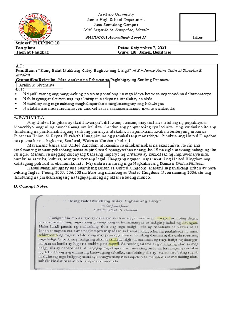 ARALIN 3 Filipino 10 | PDF