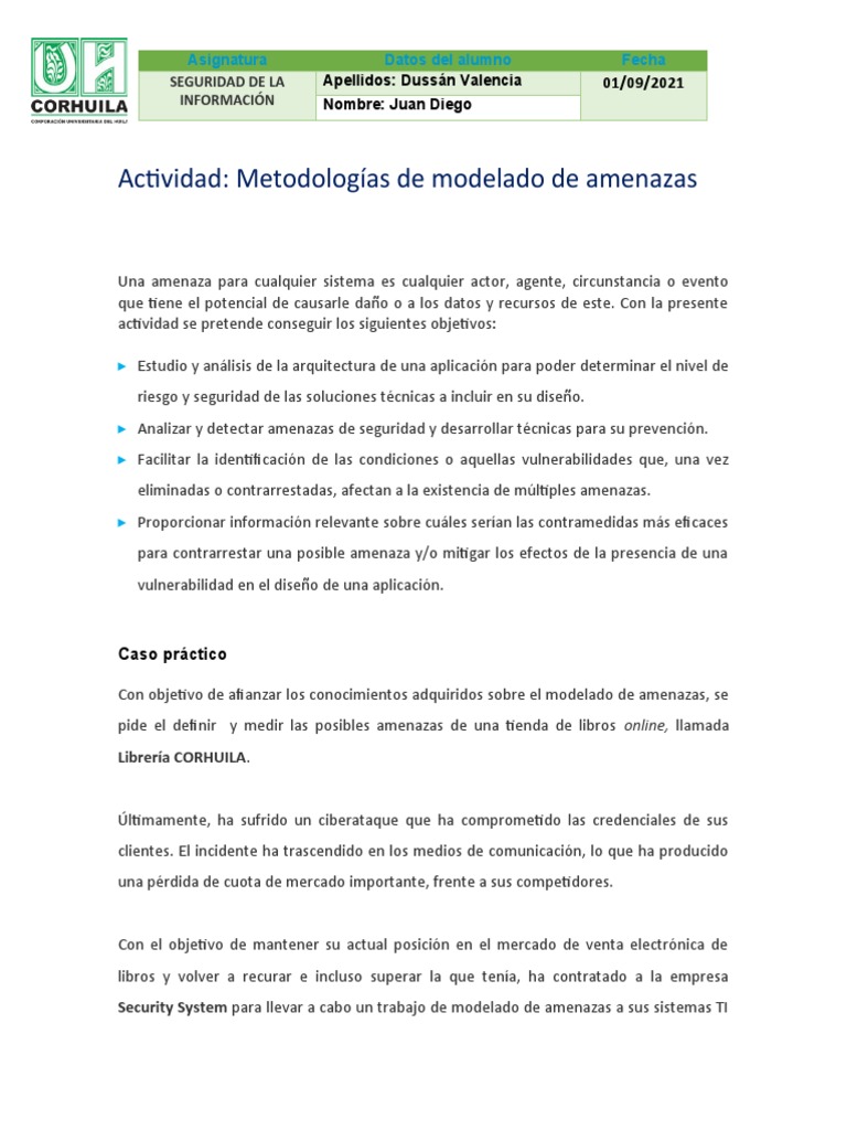 Actividad Metodologías de Modelado de Amenazas | PDF | Sitios web | Usuario (informática)