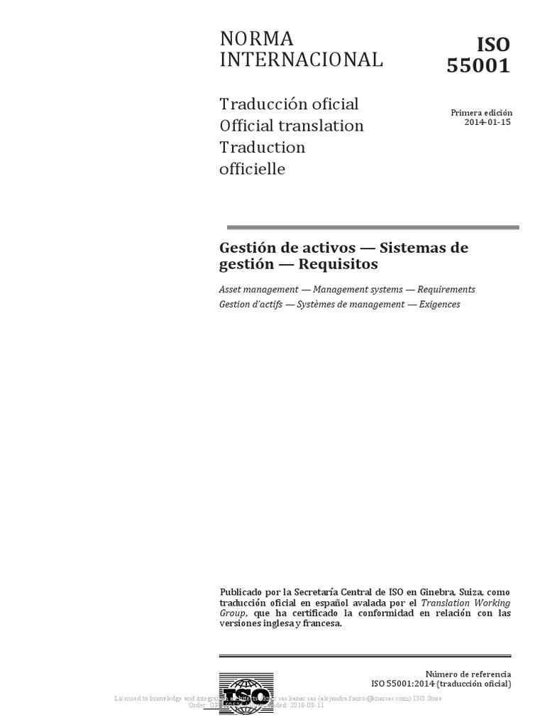 ISO 55001 2014 (Es) | PDF | Planificación | Organización internacional ...