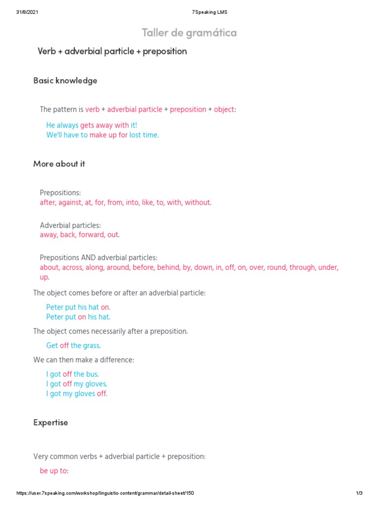 Verb + Adverbial Particle + Preposition | PDF | Preposition And ...