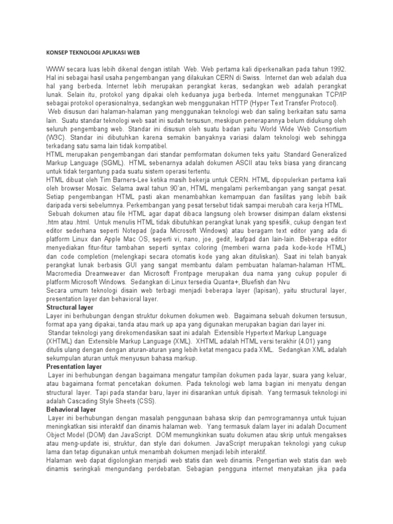 KONSEP TEKNOLOGI APLIKASI WEB (Materi RPL) | PDF