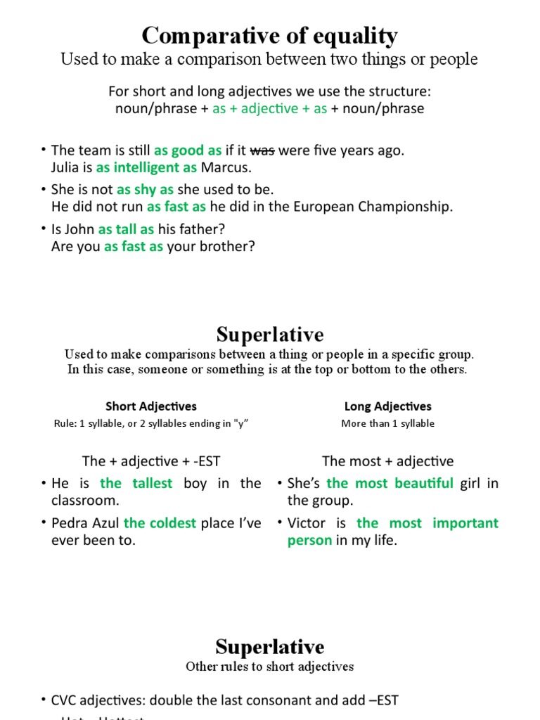 Comparative of Equality and Superlatives | PDF