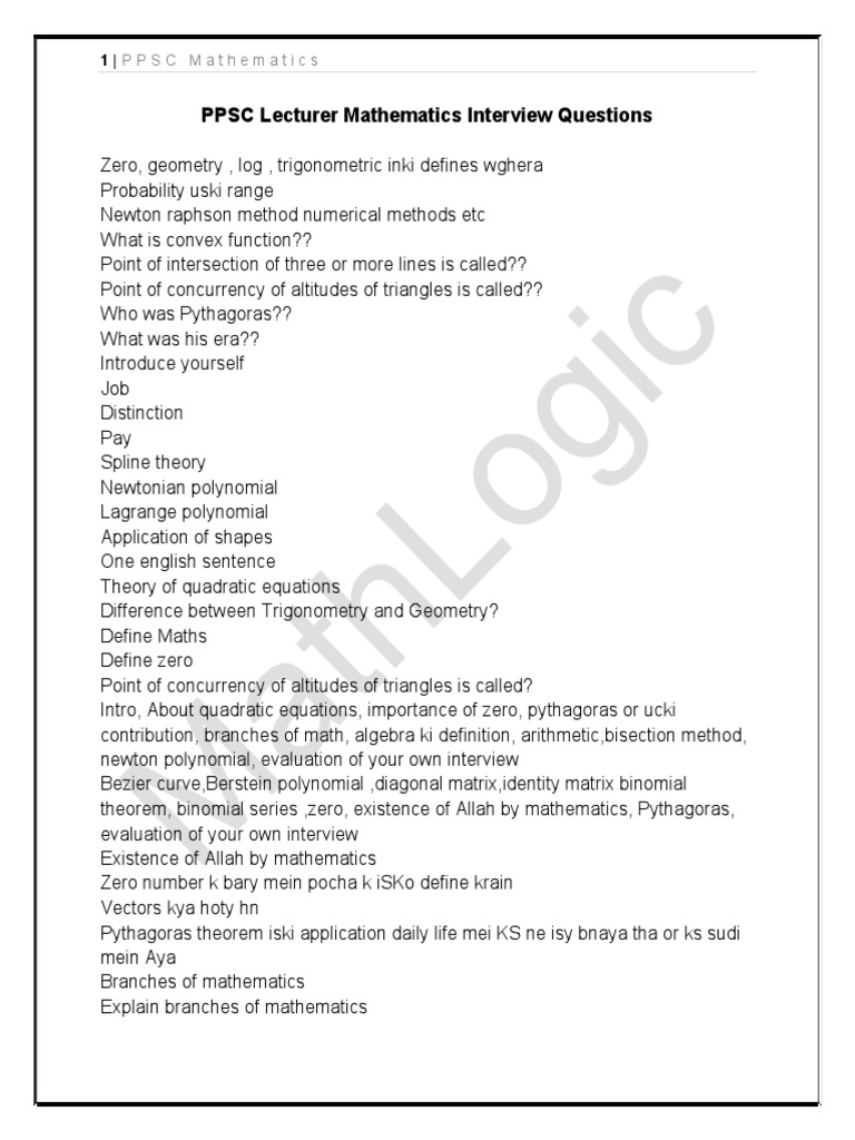 PPSC Lecturer Mathematics Interview Questions | PDF | Continuous Function | Function (Mathematics)