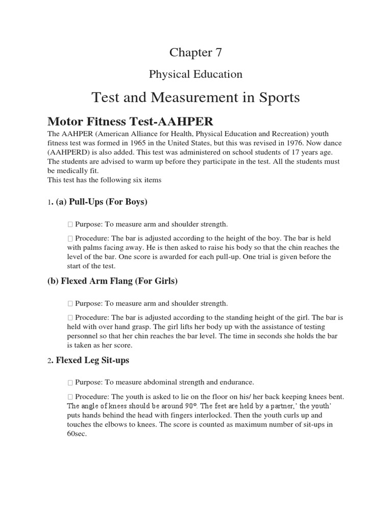 Test and Measurement in Sports: Motor Fitness Test-AAHPER | PDF ...