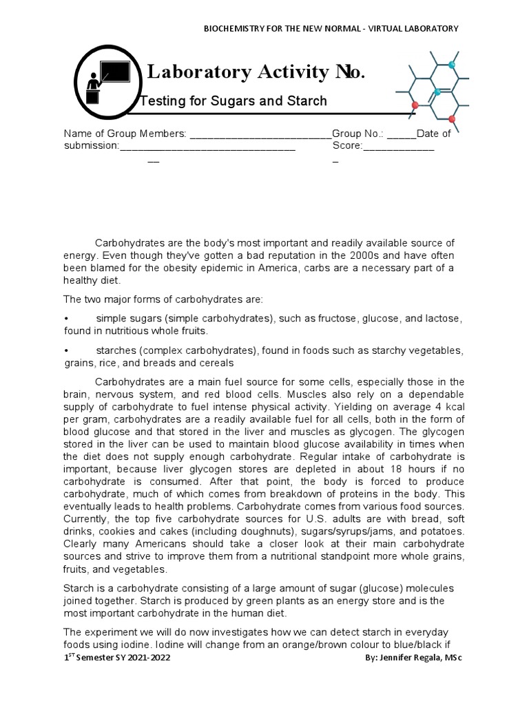 Starch Detection in Foods Lab Guide | PDF | Carbohydrates | Glycogen