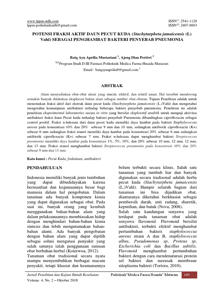 Potensi Antibakteri Daun Pecut Kuda | PDF | Sains & Matematika
