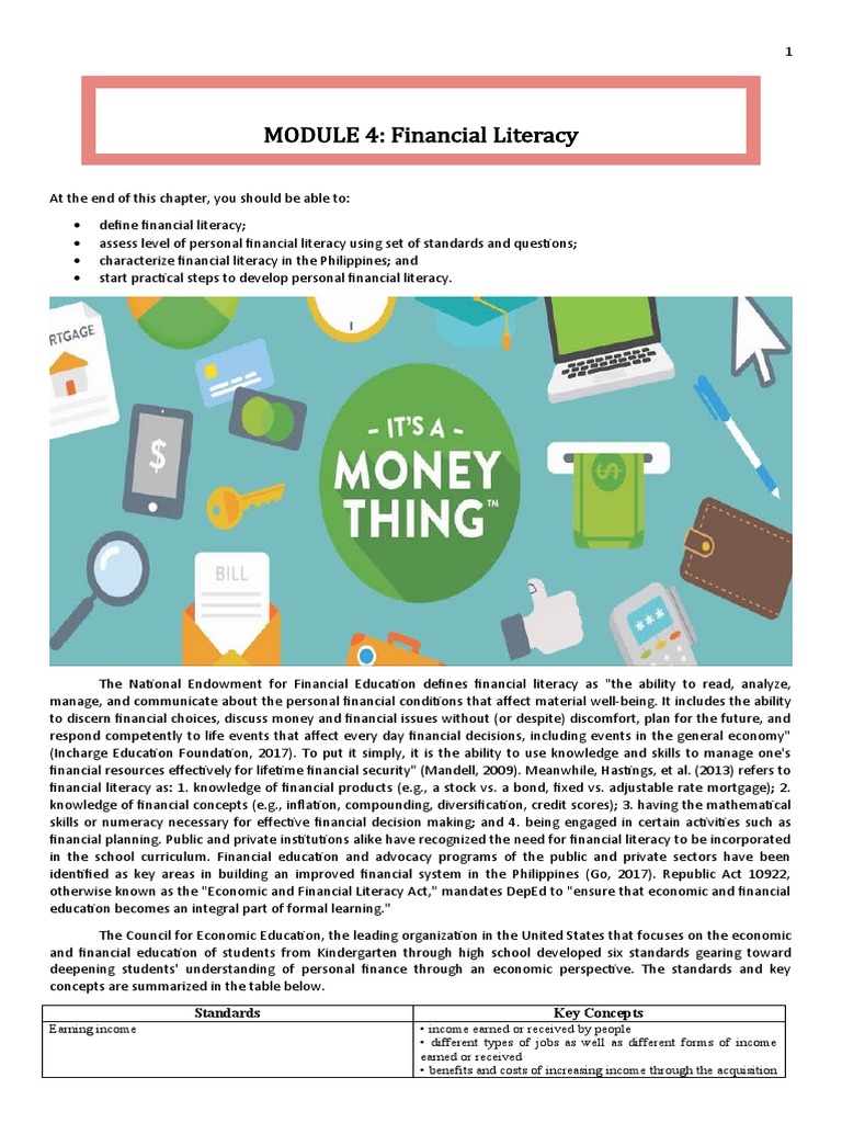 MODULE 4: Financial Literacy: Standards Key Concepts | PDF | Financial ...