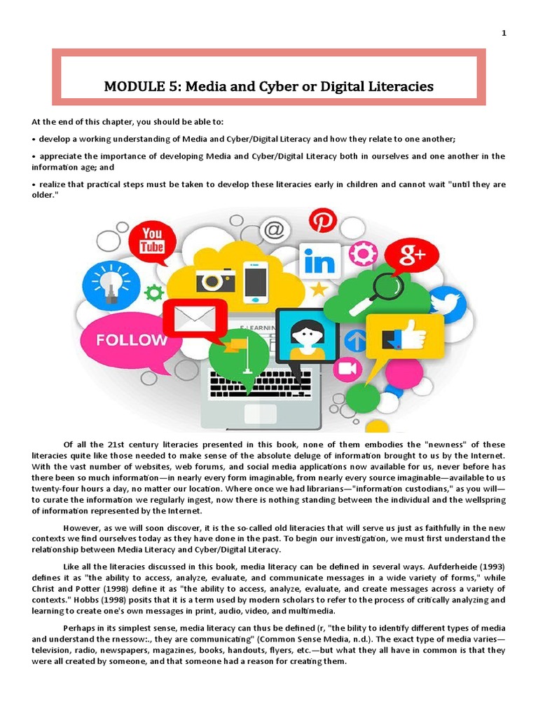 MODULE 5: Media and Cyber or Digital Literacies | PDF | Literacy ...