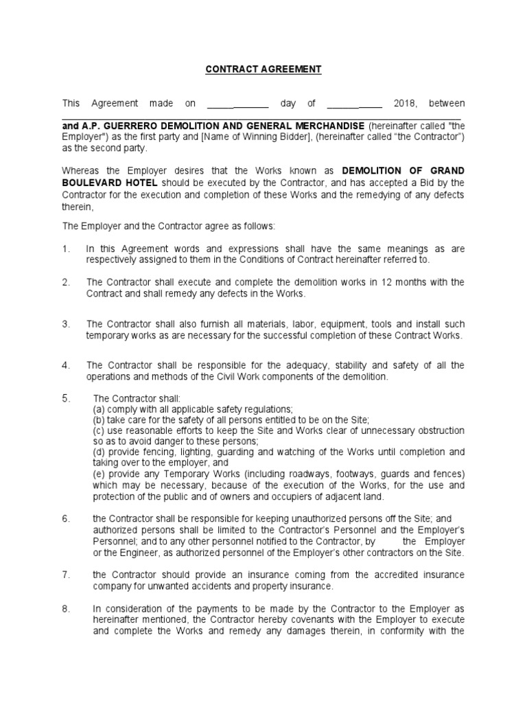 Demolition Contract Agreement | PDF | Employment | License