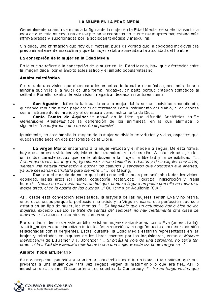 La mujer en la Edad Media: roles y percepciones | PDF | Ginebra | Mujer