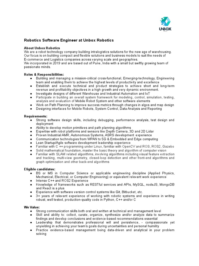 Robotics Software Engineer | PDF | Robotics | Software