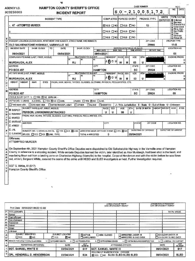 Alex Murdaugh Police Report Redacted | PDF