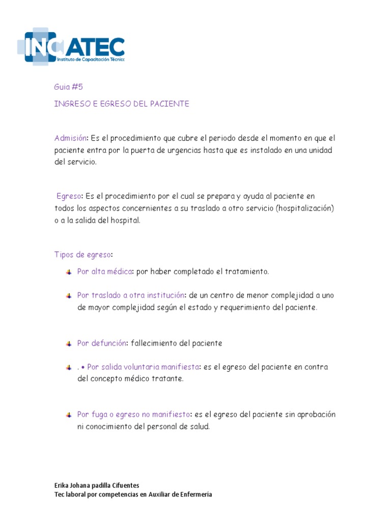 Guia #5 Egreso e Ingreso Del Paciente Respuestas | PDF | Hospital ...