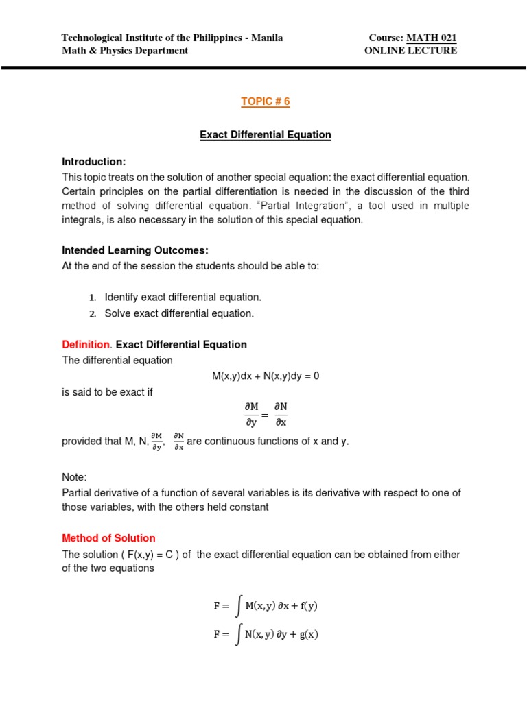 Technological Institute of The Philippines - Manila Course: MATH 021 ...
