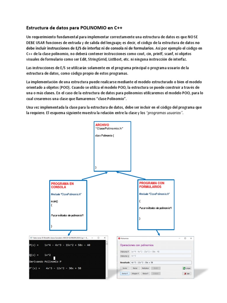 Estructura de Datos Polinomio en C++ | PDF | Programación orientada a ...