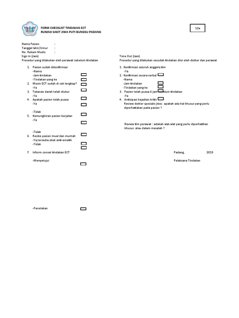 Form Checklist Tindakan Ect | PDF