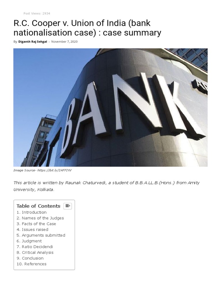R.C. Cooper v. Union of India (Bank Nationalisation Case) - Case ...