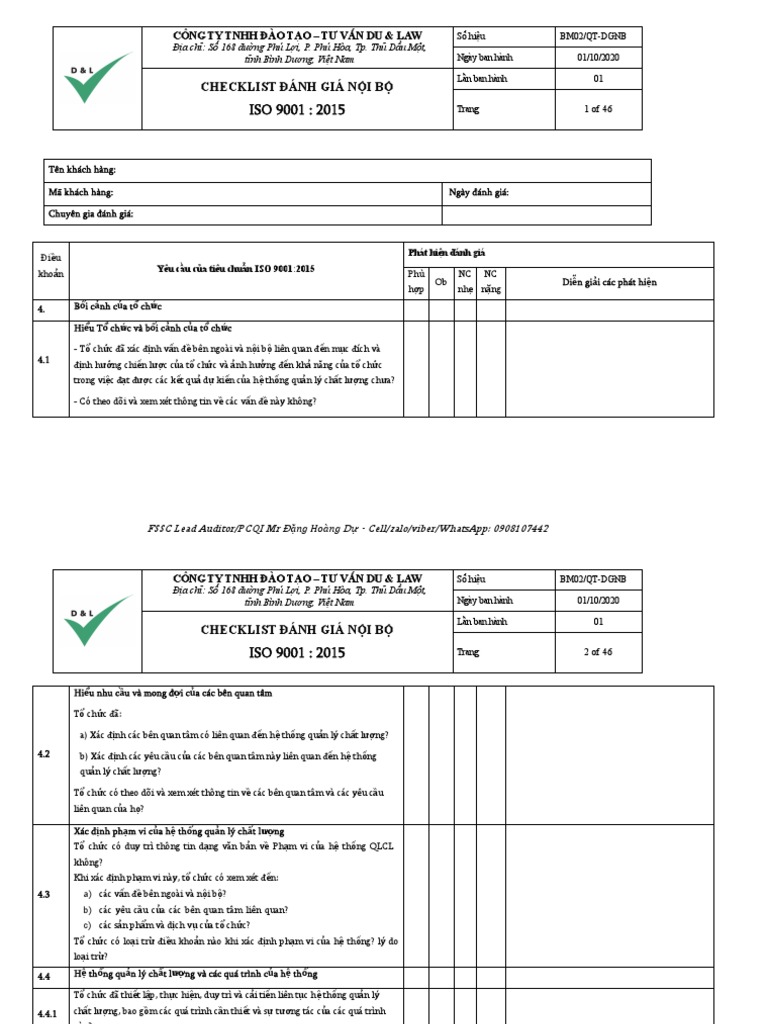 Checklist Audit ISO 9001 - 2015 | PDF