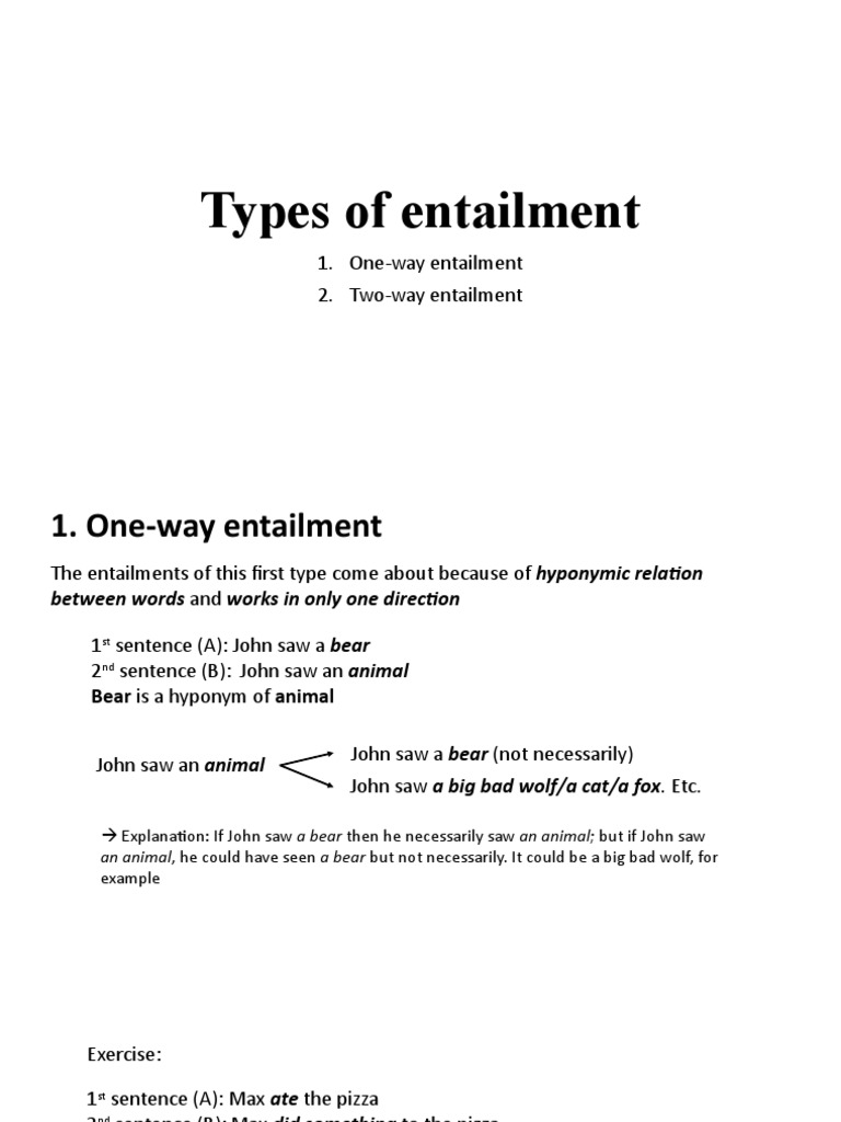 Types of Entailment: 1. One-Way Entailment 2. Two-Way Entailment | PDF ...
