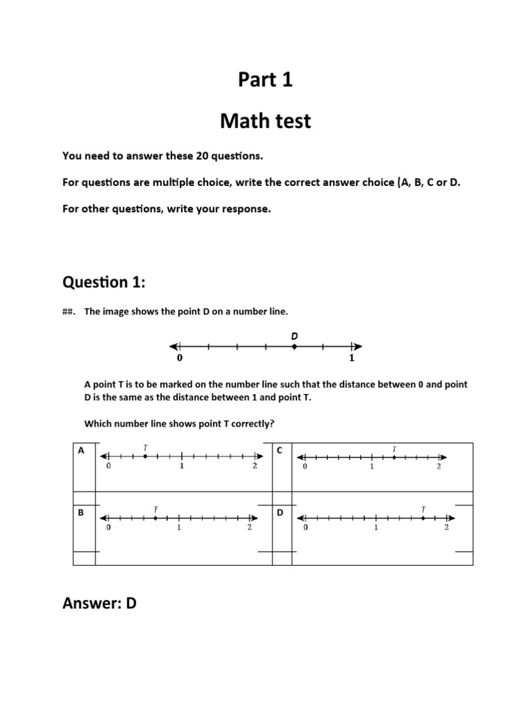 Math Test with Questions on Fractions, Mixed Numbers, and Proportional ...