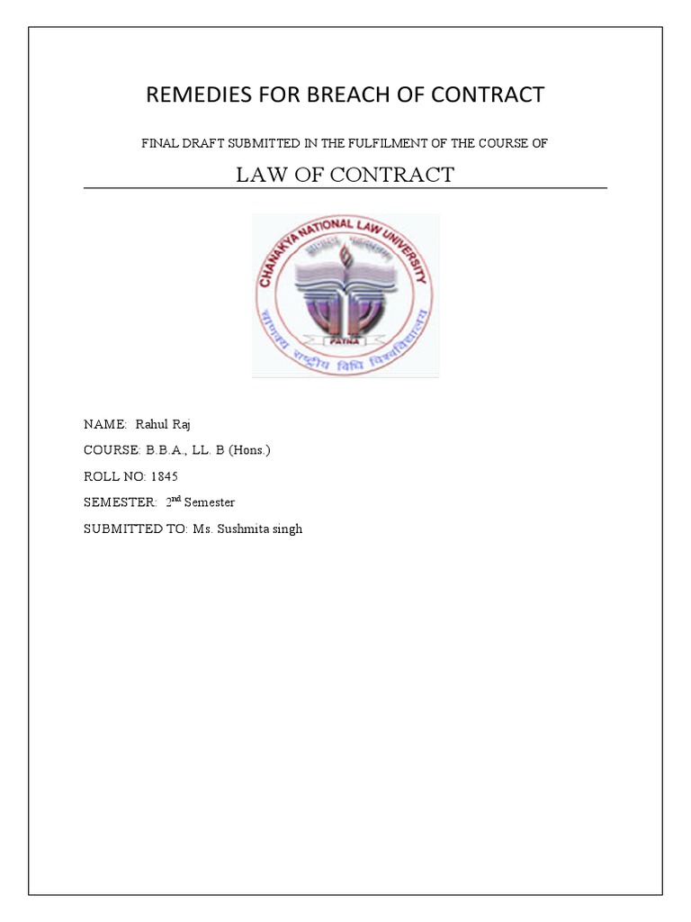 Remedies For Breach of Contract | PDF | Damages | Breach Of Contract