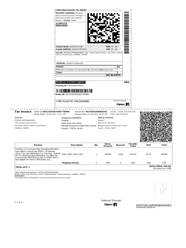 No Plastic Packaging: Tax Invoice | PDF | Taxes | Government Finances