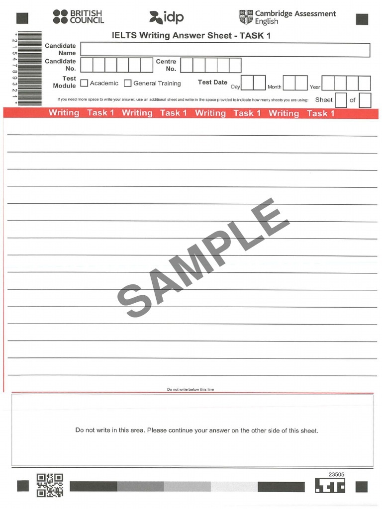 Writing Task 1 Answer Sheet Sample | PDF