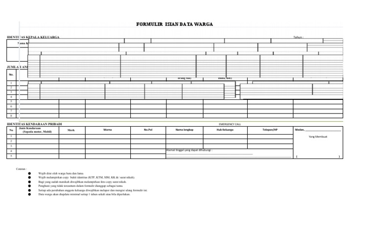 Formulir Data Warga dan Keluarga | PDF