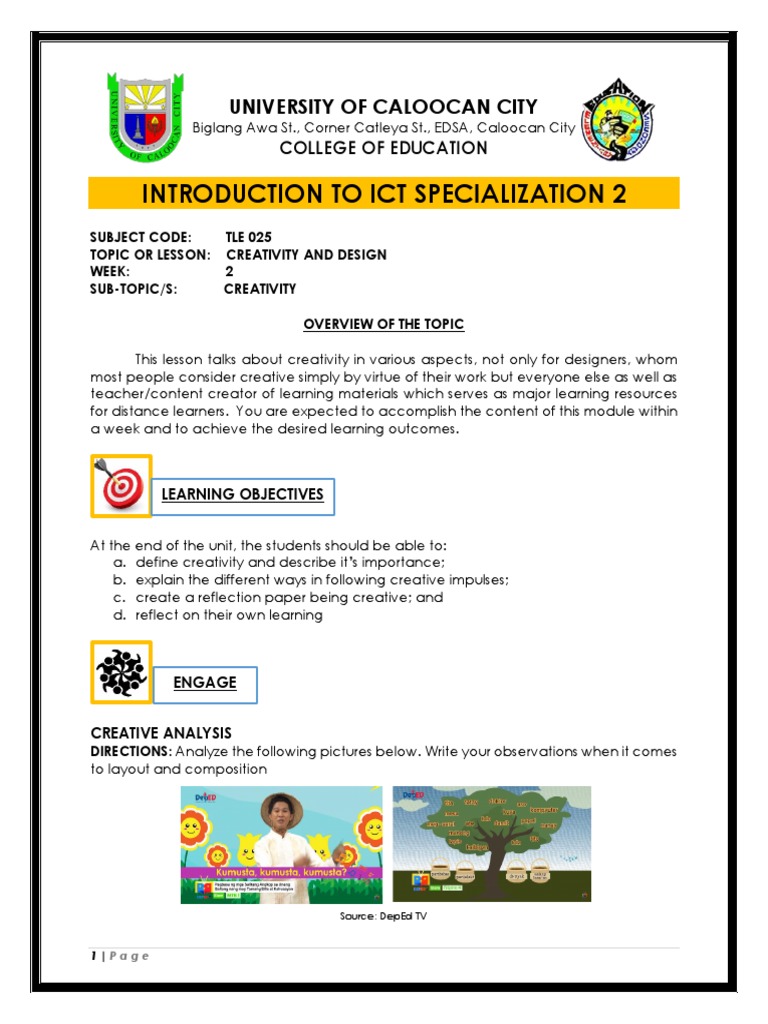 Tle 025 Introduction To Ict Specialization 2 Module 1 Week 2 Creativity