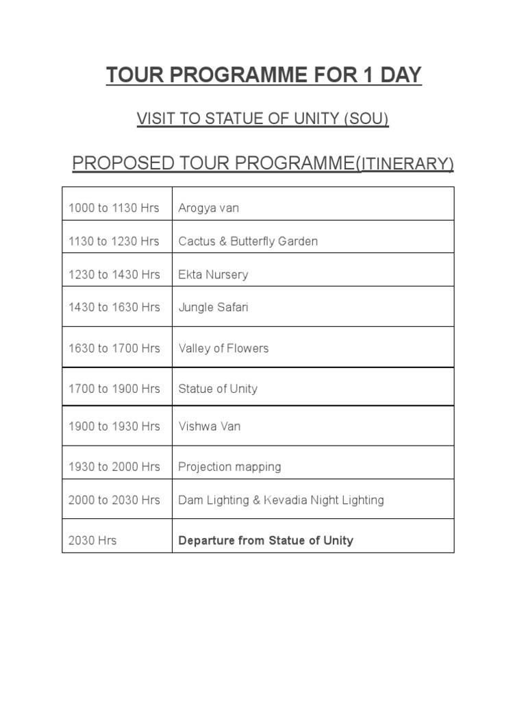 Tour Programme Itinerary | PDF | Social Science