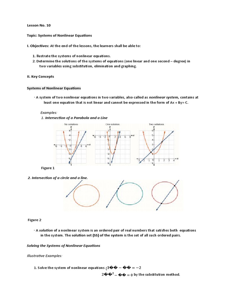Lesson 10 - SYSTEMS OF NONLINEAR EQUATIONS | PDF | Equations ...