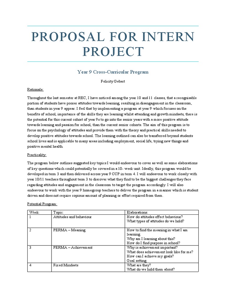 Proposal For Intern Project | PDF | Mindset | Psychological Resilience