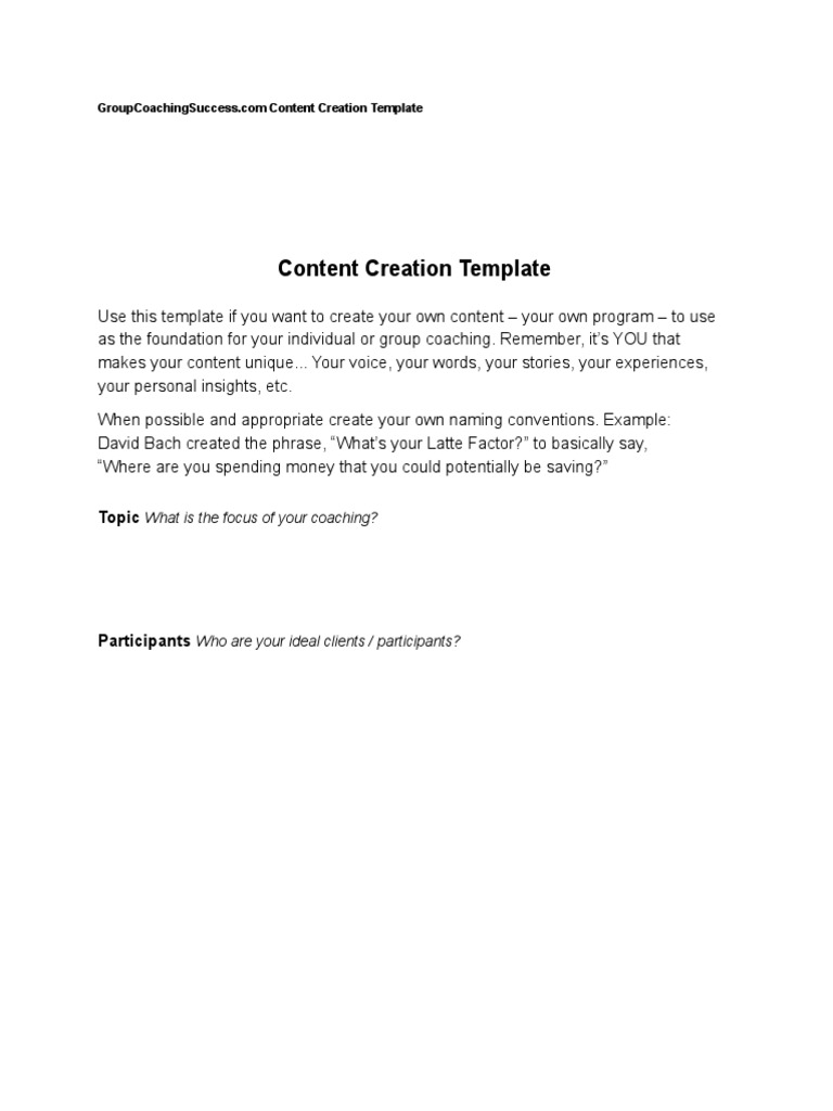 Marketing Content Creation Template | PDF | Career & Growth