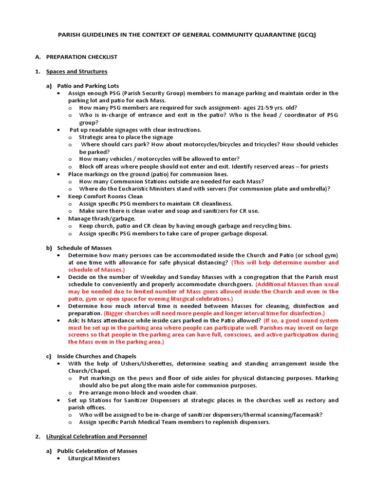 Parish GCQ Guidelines | PDF | Eucharist | Mass (Liturgy)