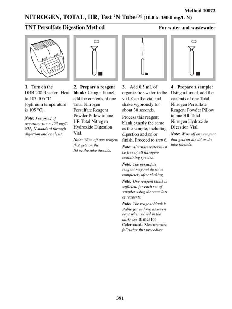 Nitrogen, Total, TNT HR, 0 To 150.0, Persulfate Digestion Method 10072 ...