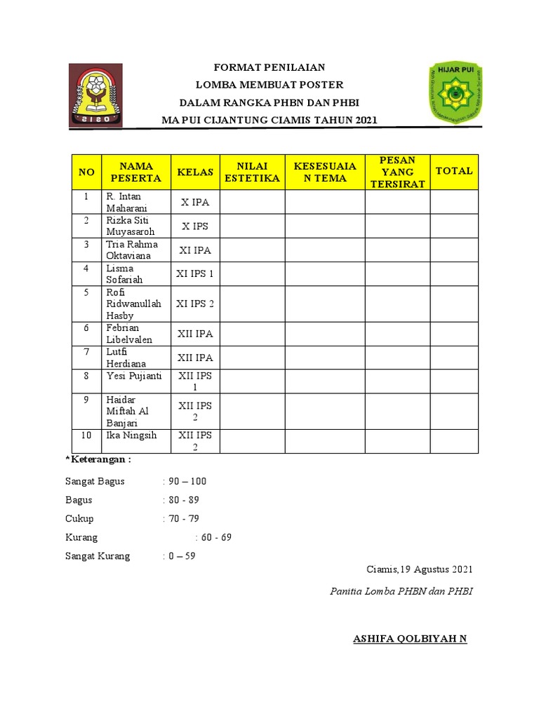 Format Penilaian Lomba Poster | PDF