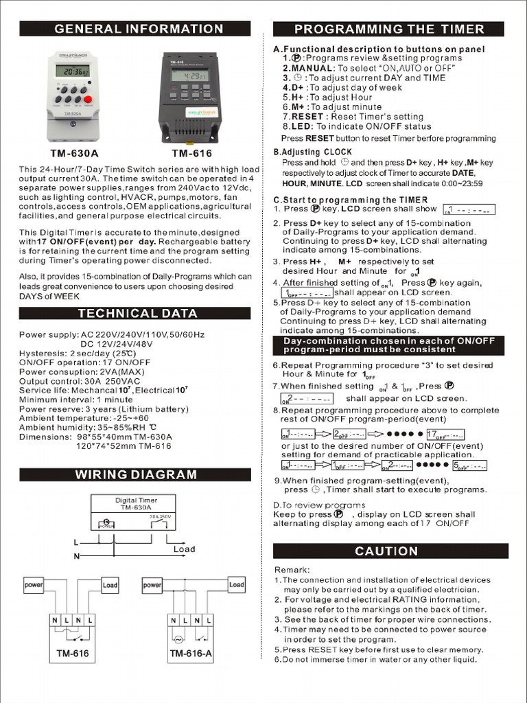 User Manual Digital Time Switch TM-630A & TM-616 | PDF