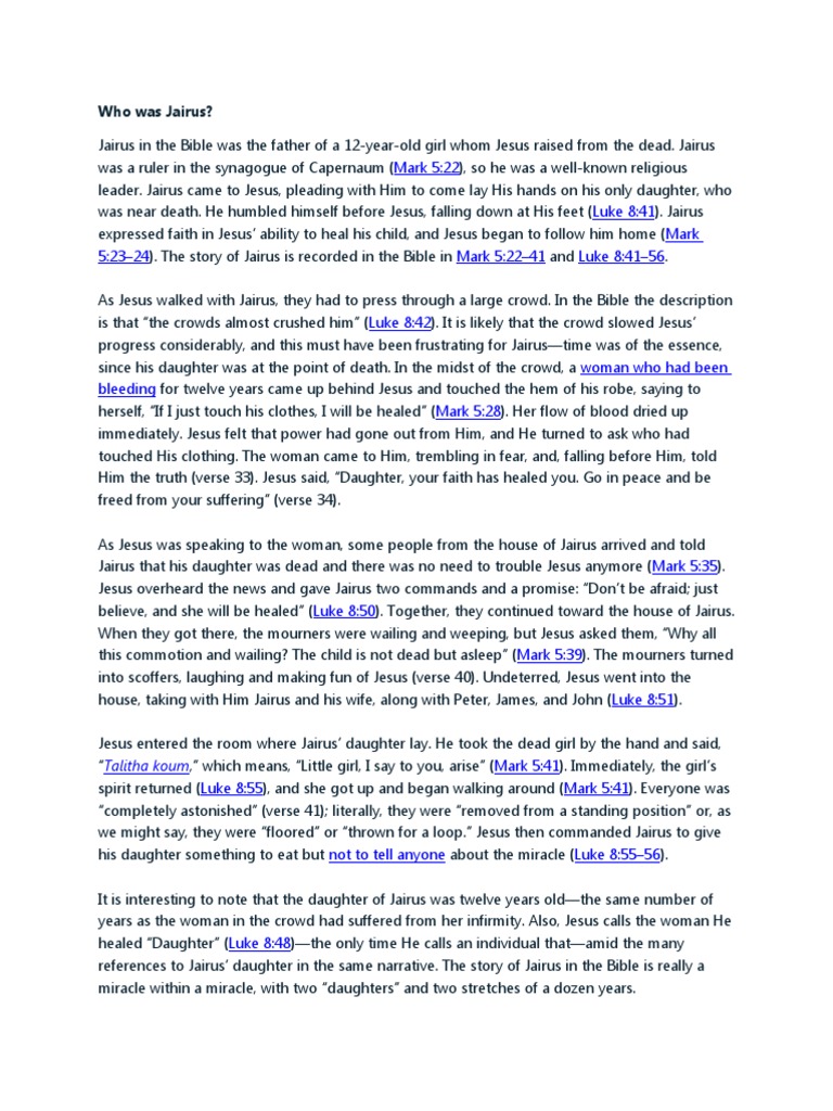Mark 5:22 Luke 8:41 Mark 5:23-24 Mark 5:22-41 Luke 8:41-56: Who Was ...