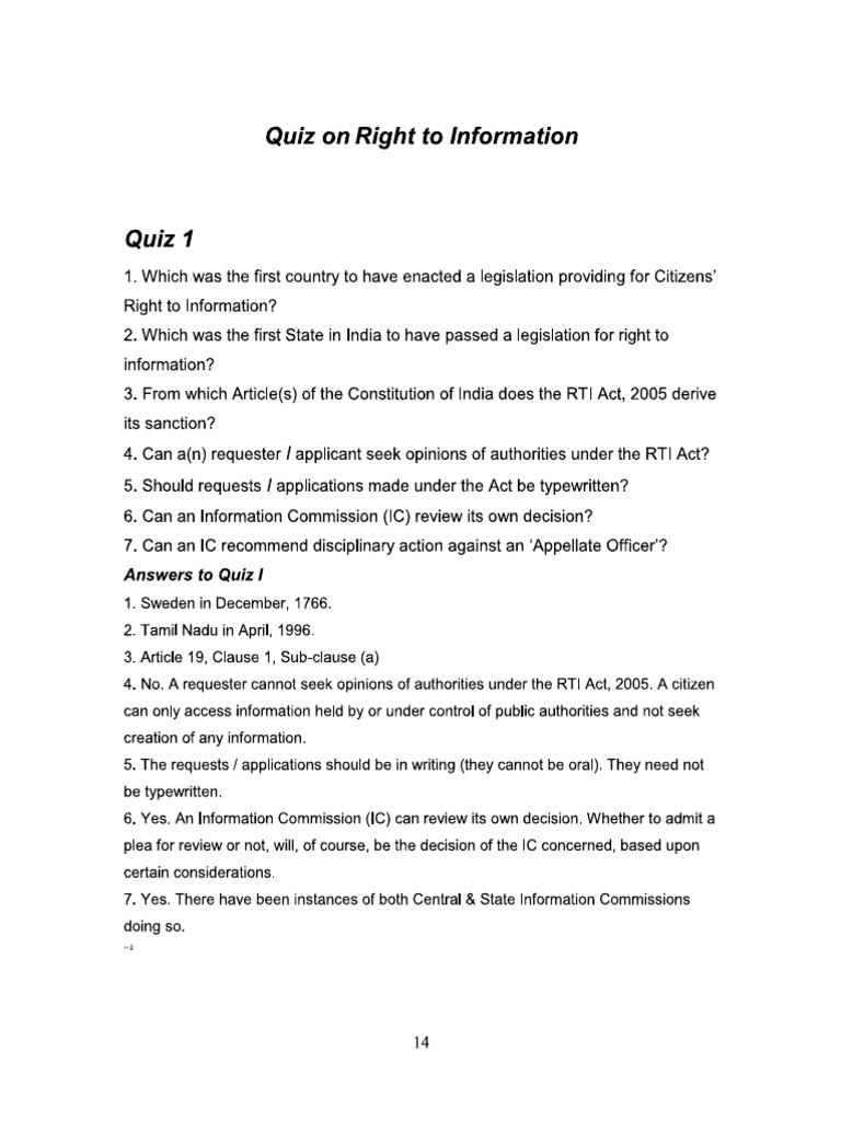 Important Quiz On RTI Act | PDF