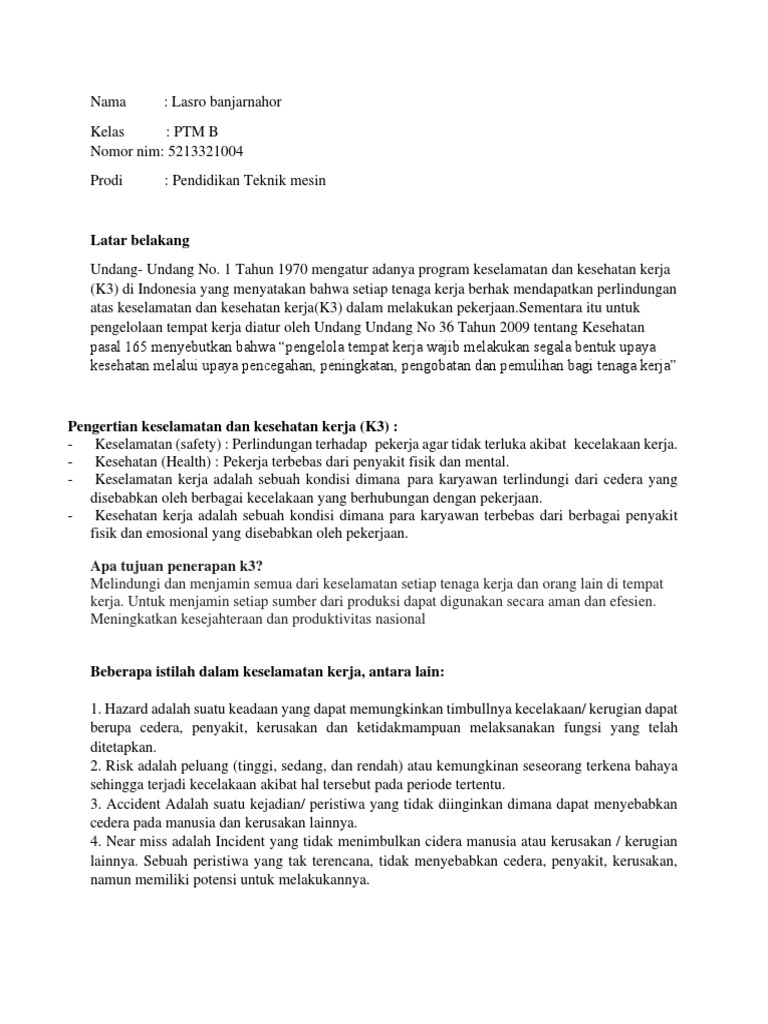 Latar Belakang: Apa Tujuan Penerapan k3? | PDF