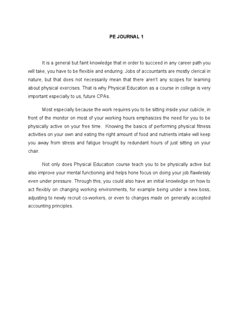 Pe Journal 1 | PDF | Physical Education | Cognition