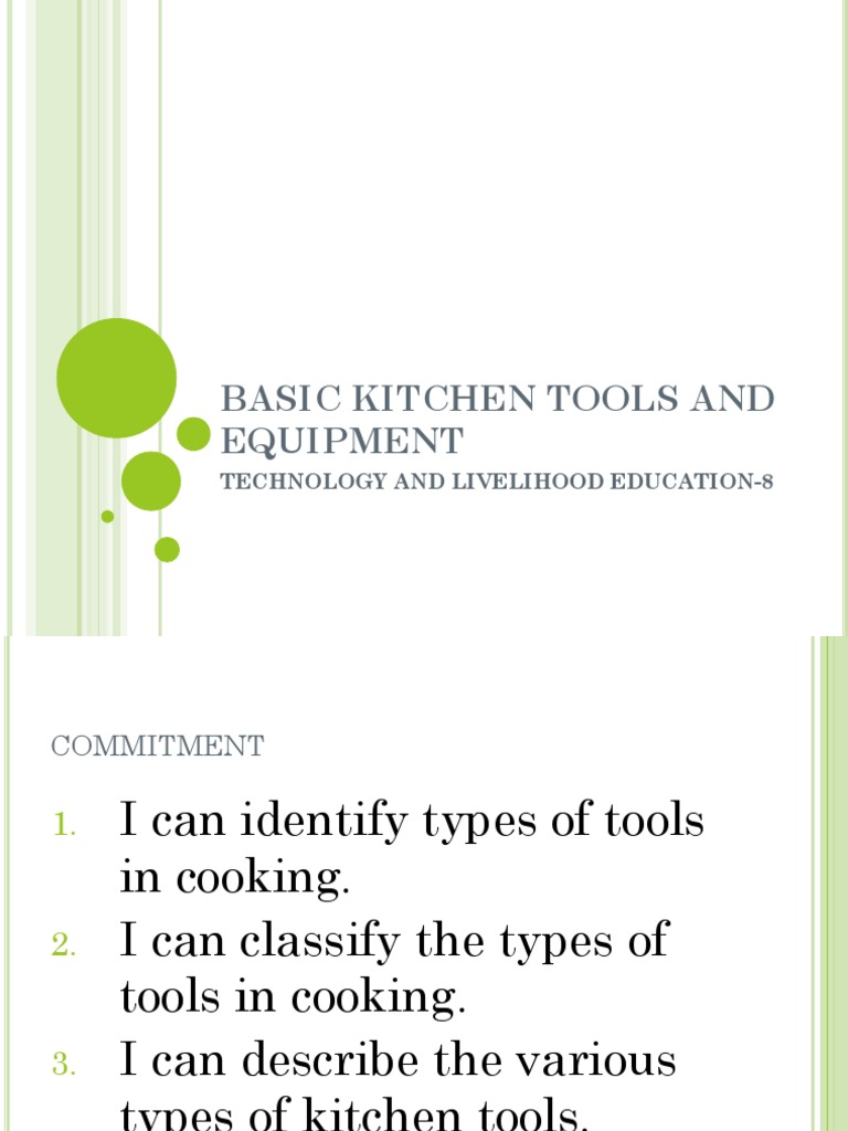 1 1tle 8 Basic Kitchen Tools And Equipment Pdf Cookware And