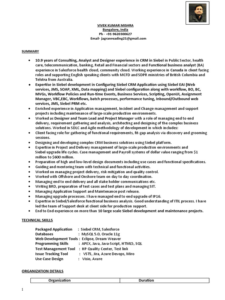 Vivek Kumar Mishra Bangalore, India PH - +91-9620300627 | PDF ...