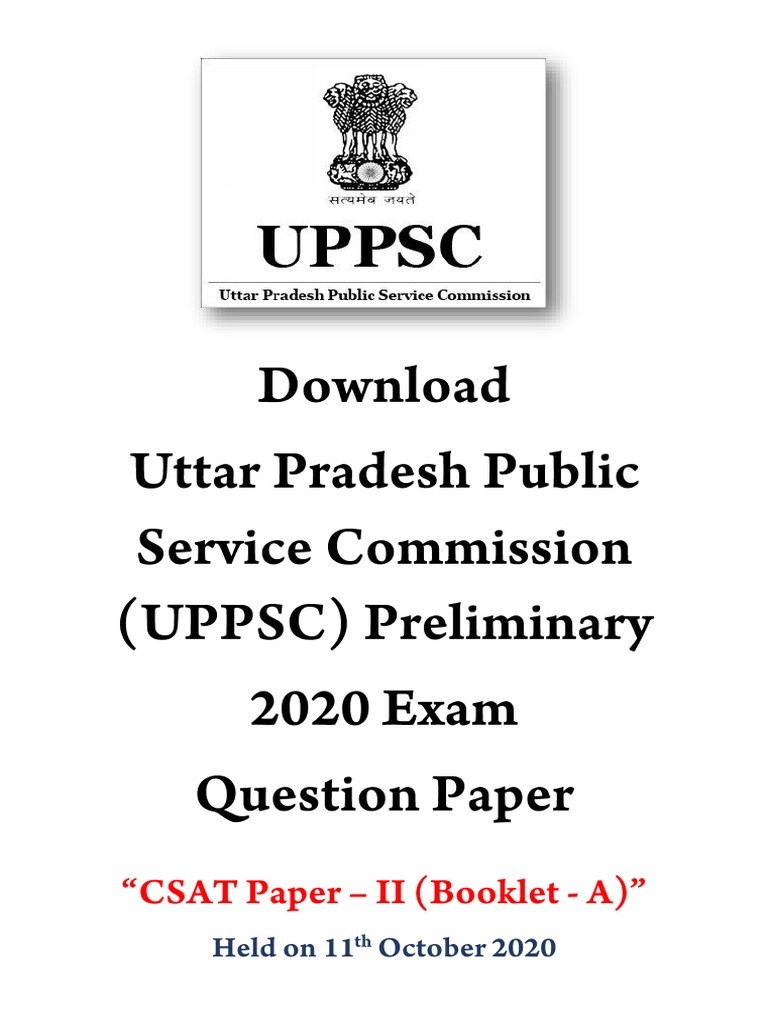 UPPCS UPPSC Prelims CSAT Paper II Exam Question Paper 2020 Held On 11 ...